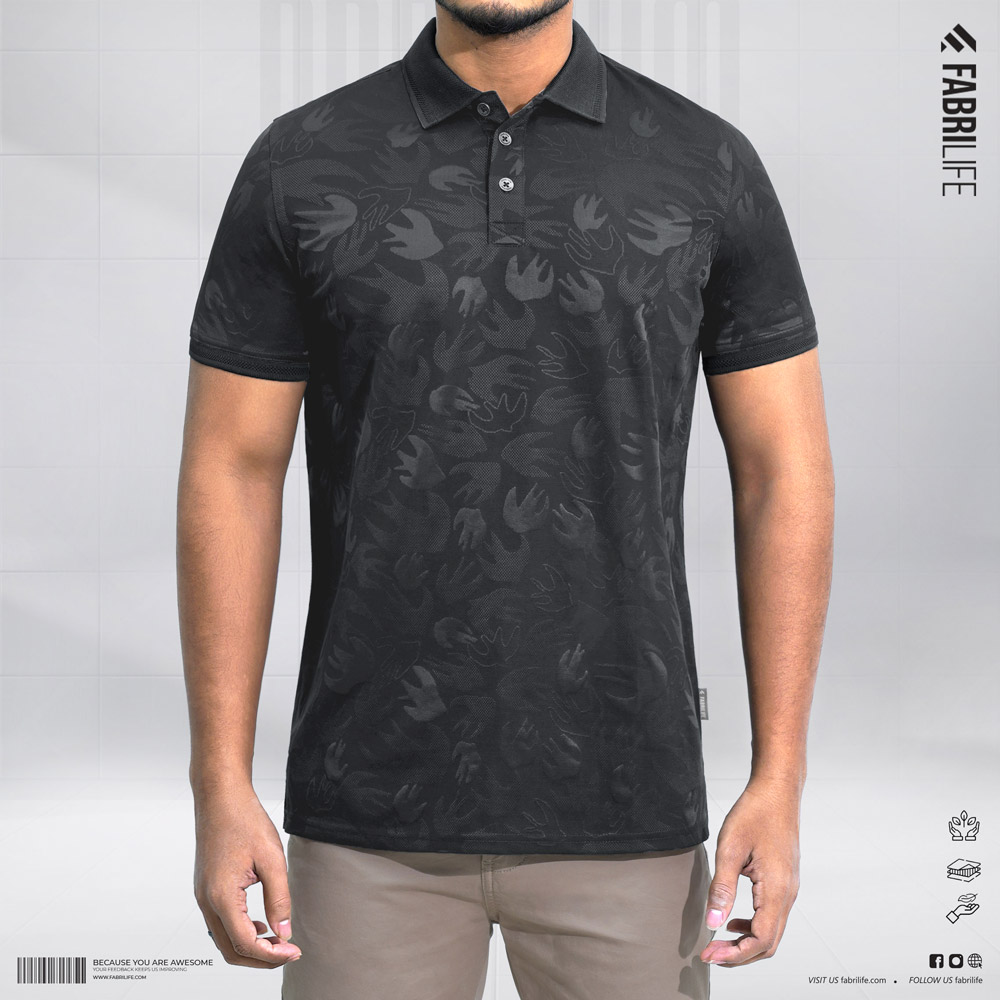 Men Premium Jacquard Polo - Dark Ash - At Best Price | Fabrilife